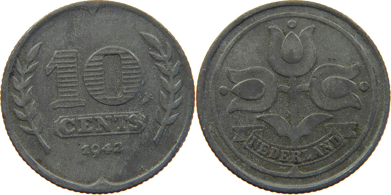 NETHERLANDS 10 CENTS 1942 Wilhelmina 1890-1948 SS | MA-Shops