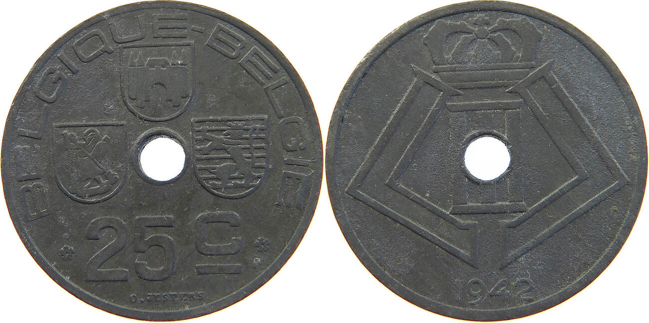 BELGIUM 25 CENTIMES 1942 LEOPOLD III. (1934-1951) SS | MA-Shops