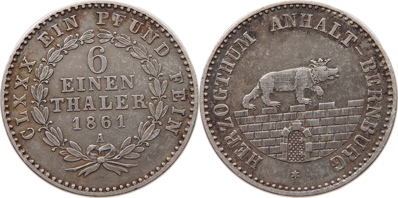 ANHALT BERNBURG 1/6 TALER 1861 A Alexander Carl 1834-1863 SS | MA-Shops