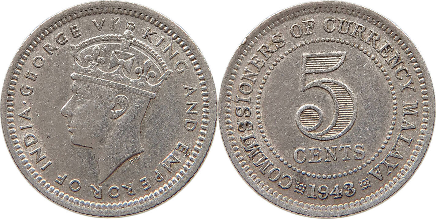 MALAYA 5 CENTS 1943 George VI. (1936-1952) SS | MA-Shops