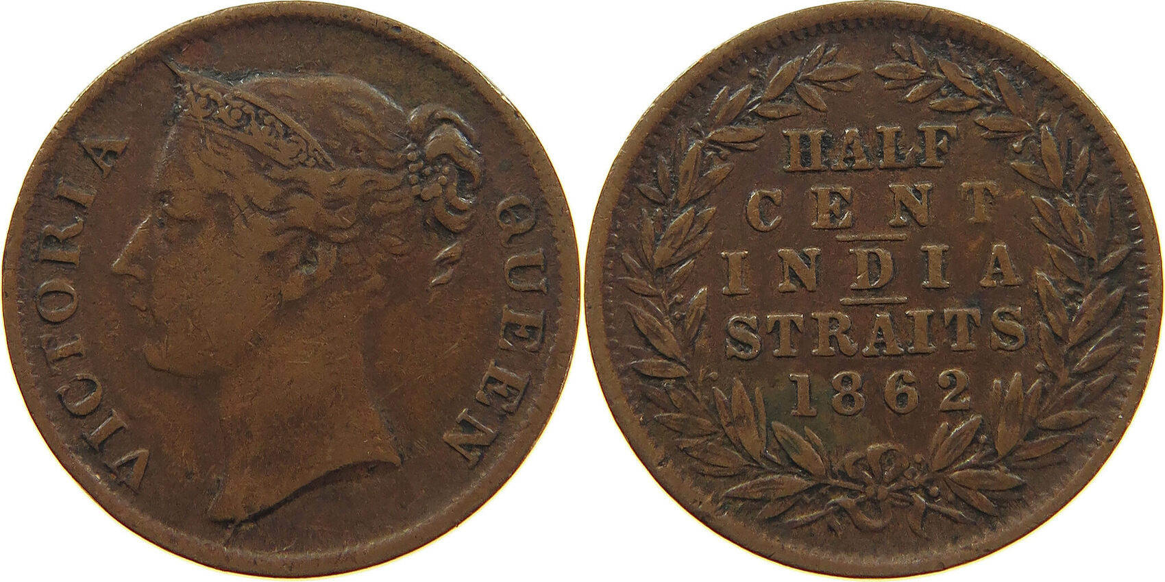 STRAITS SETTLEMENTS 1/2 CENT 1862 Victoria 1837-1901 SS | MA-Shops