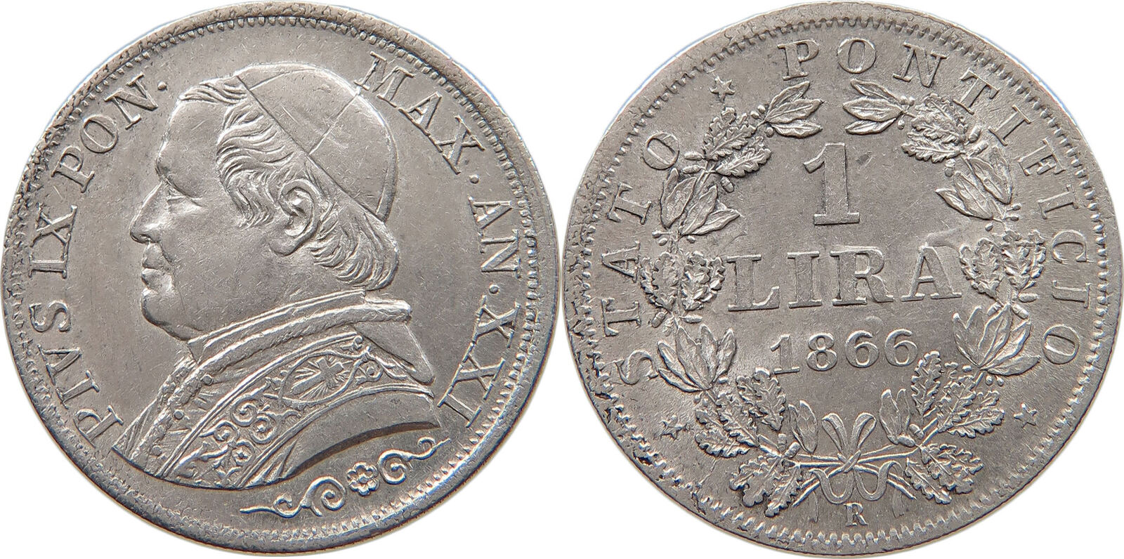 VATICAN LIRA 1866 R Pius IX. 1846-1878. VZ- | MA-Shops