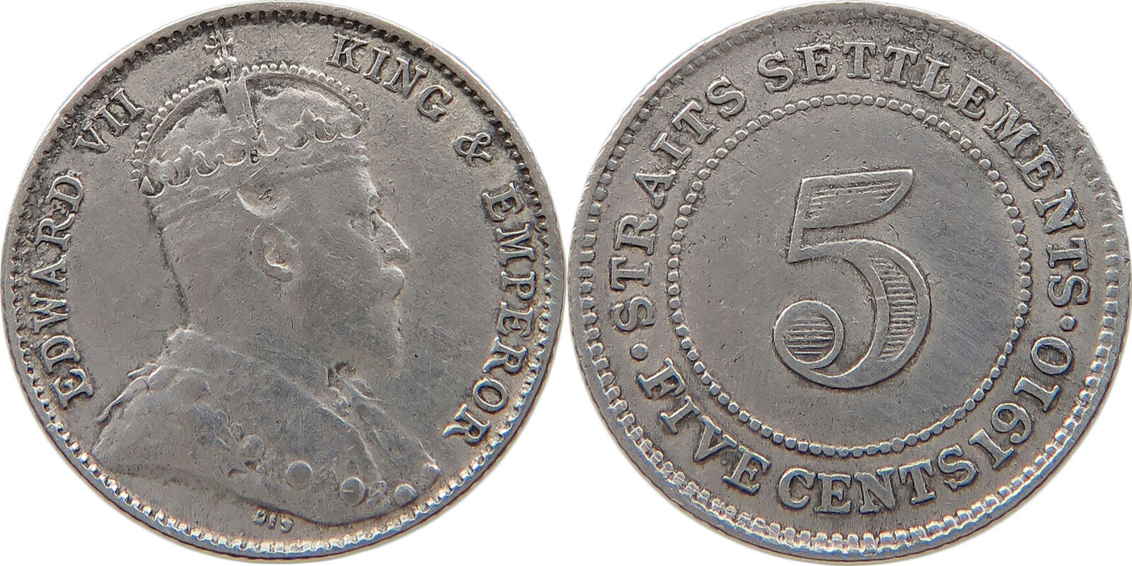 STRAITS SETTLEMENTS 5 CENTS 1910 Edward VII., 1901 - 1910 SS | MA-Shops