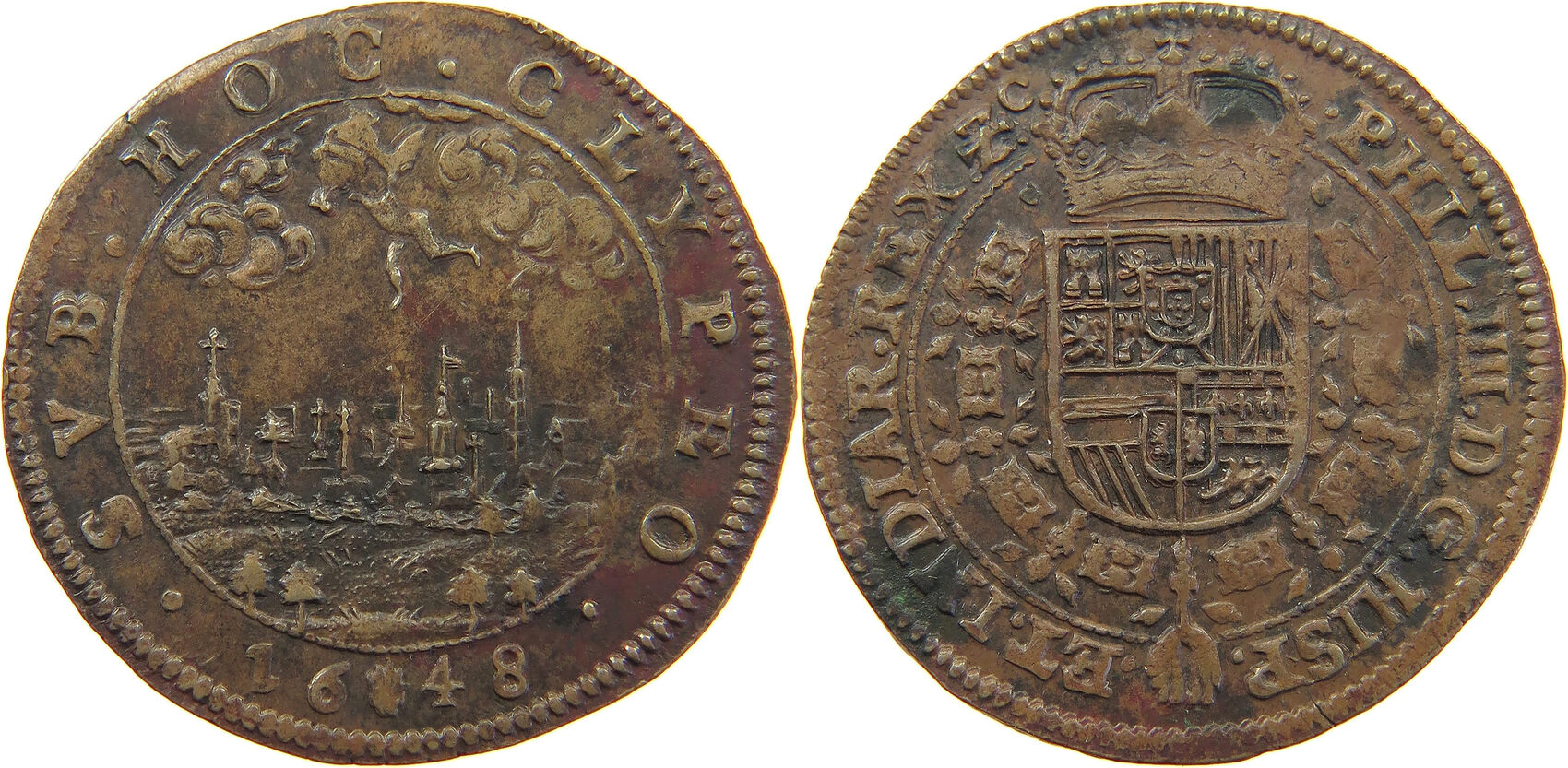 SPANISH NETHERLANDS RECHENPFENNIG JETON 1648 FELIPE IV. 1621-1665 SS ...