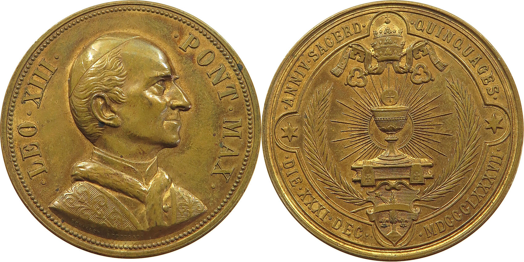 VATICAN MEDAL 1887 Leo XIII. (1878 - 1903) Schiller, auf das 50jährige ...