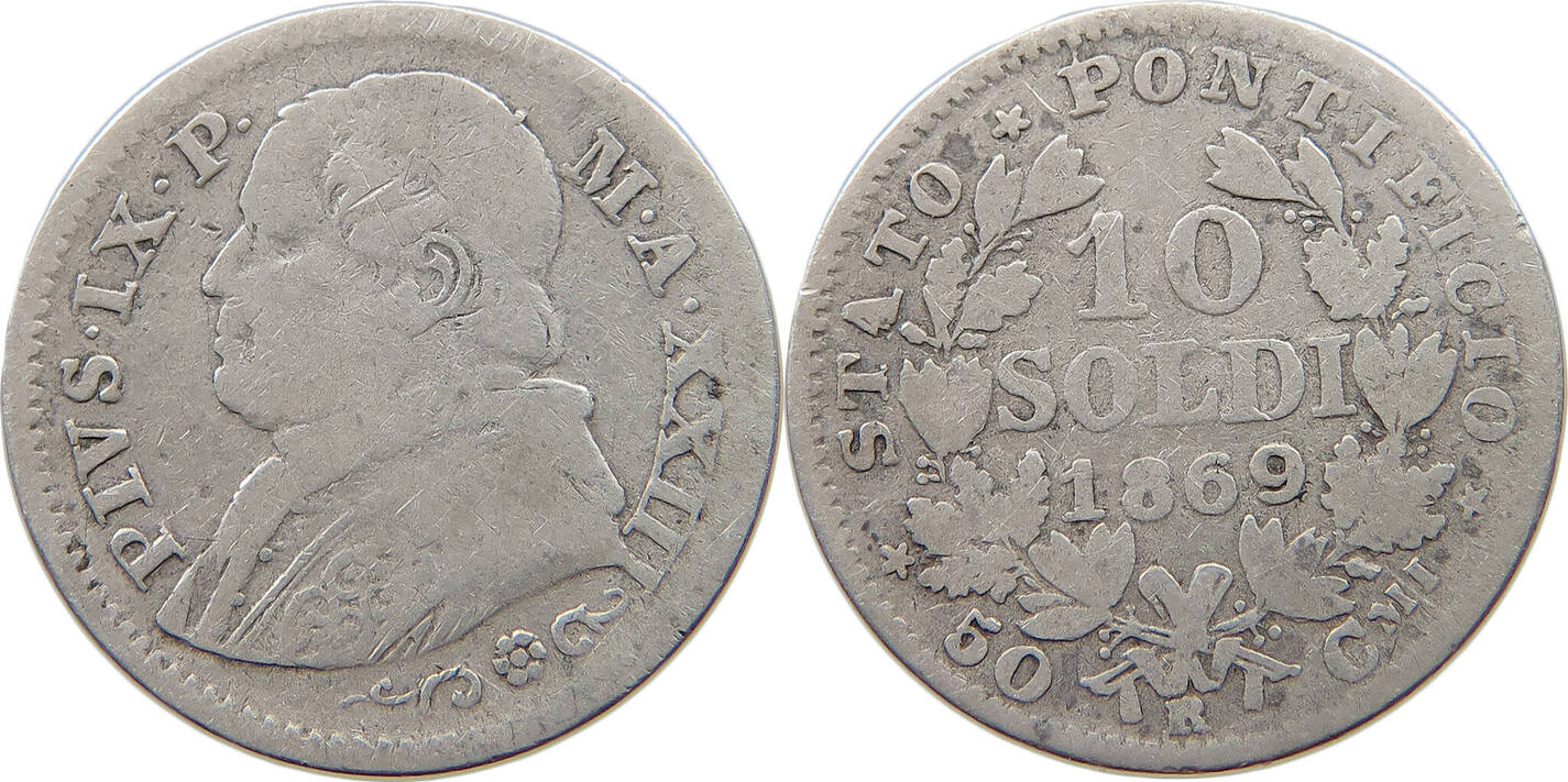 VATICAN 10 SOLDI 1869 Pius IX. 1846-1878. S | MA-Shops