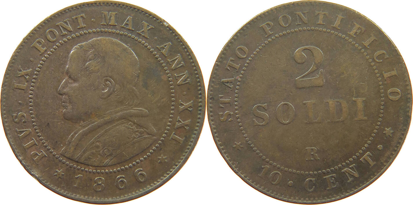 VATICAN 2 SOLDI 1866 Pius IX. 1846-1878. SS | MA-Shops