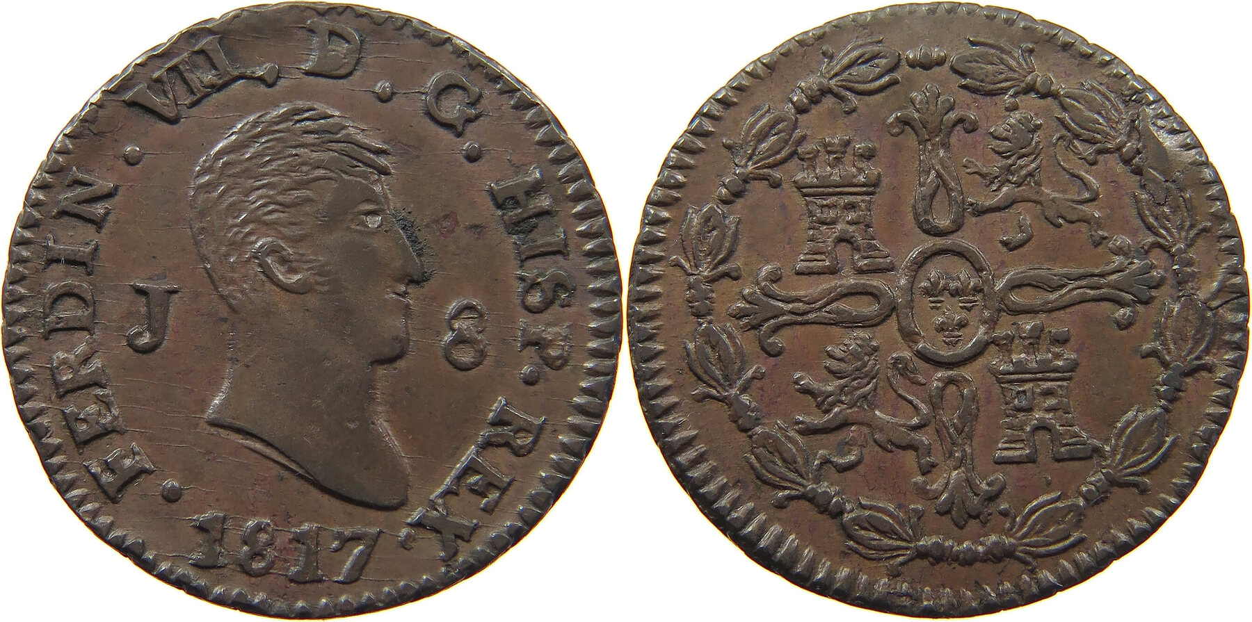 SPAIN 8 MARAVEDIS 1817 Ferdinand VII (1808-1833) VZ | MA-Shops
