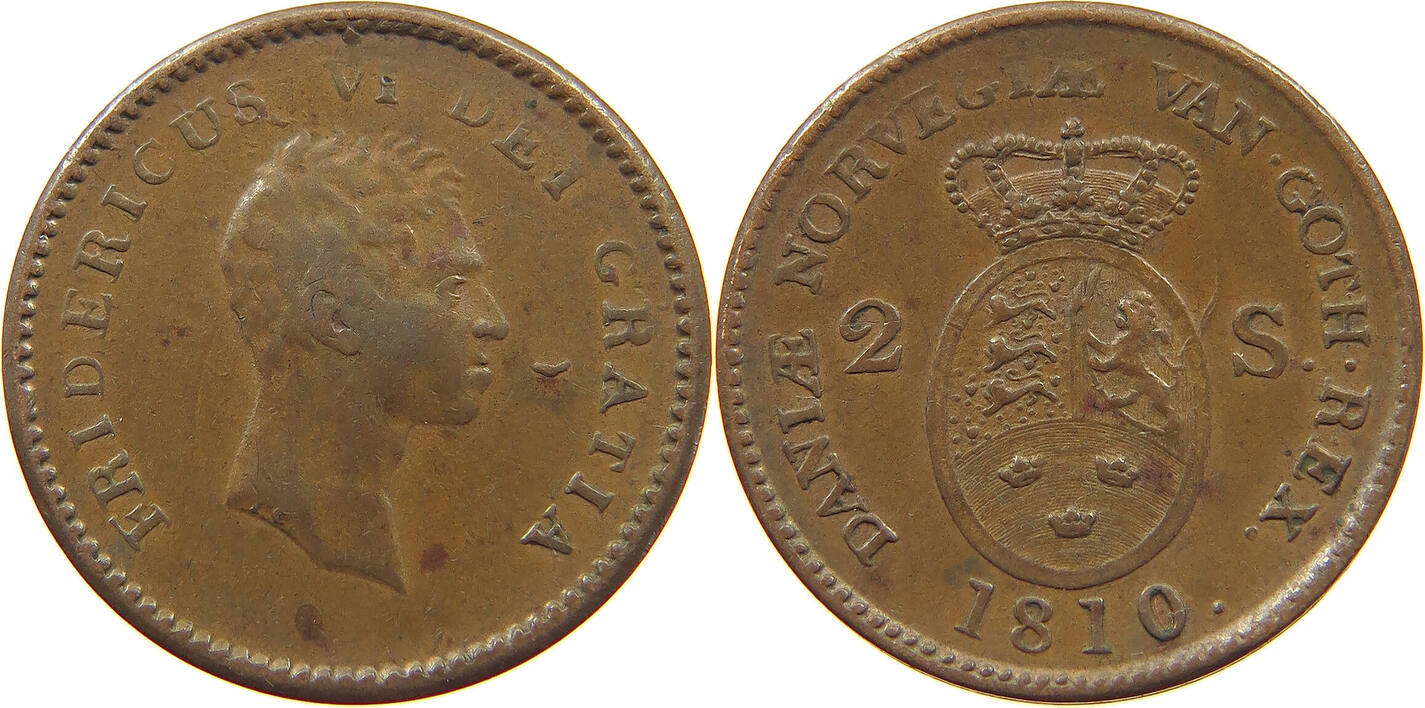 DENMARK 2 SKILLING 1810 Frederik VI. 1808-1839. OVERSTRUCK SS | MA-Shops