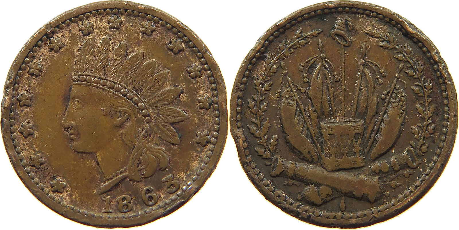 UNITED STATES OF AMERICA TOKEN CIVIL WAR CENT 1863 S | MA-Shops