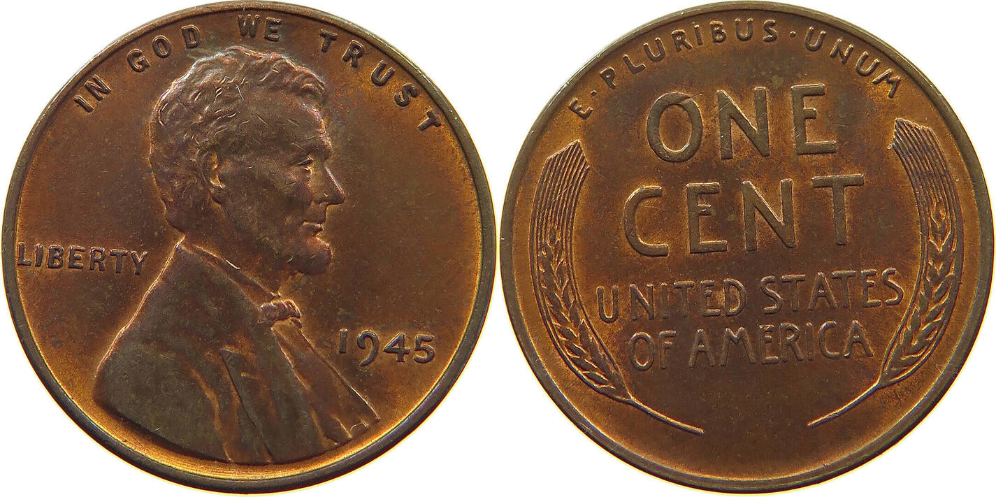 UNITED STATES OF AMERICA CENT 1945 Lincoln Wheat VZ | MA-Shops