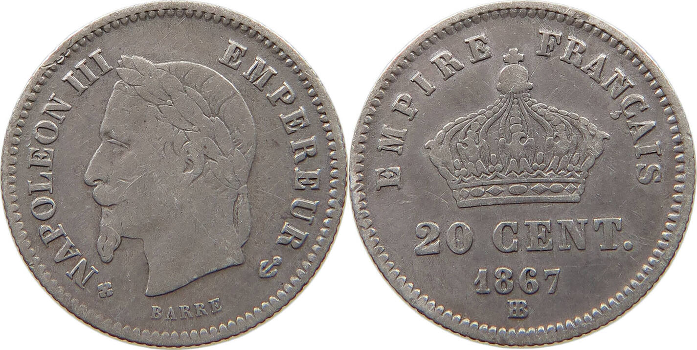 FRANCE 20 CENTIMES 1867 BB Napoleon III. (1852-1870) SS- | MA-Shops