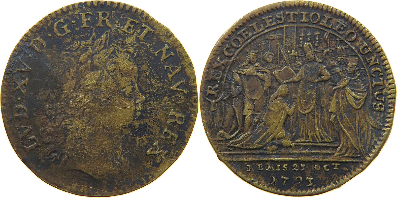 FRANCE JETON 1723 LOUIS XV. (1715–1774) REX COELESTI OLEO UNCTUS S | MA ...