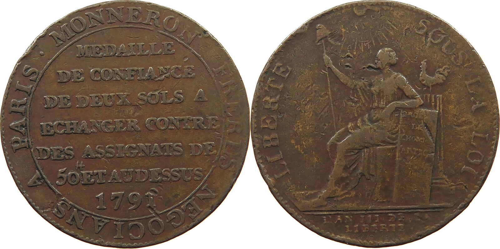 FRANCE 2 SOLS 1791 MONNERON S | MA-Shops