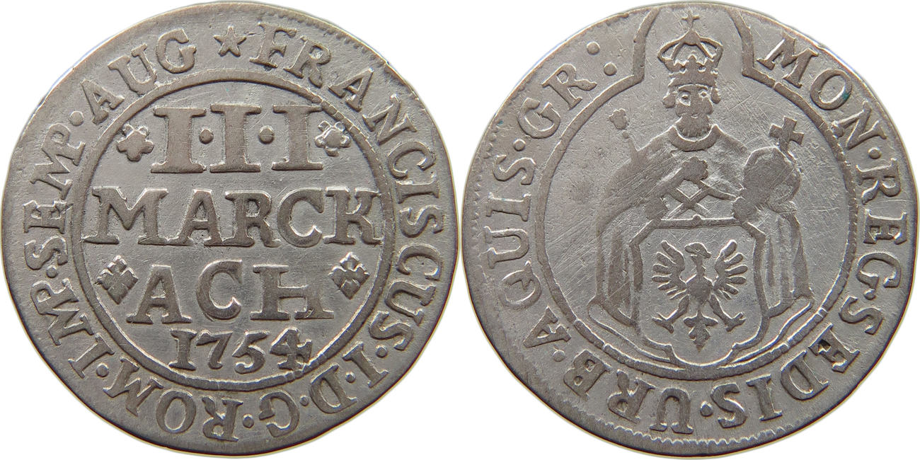 Aachen 3 Mark / Marck 1754 ss- | MA-Shops