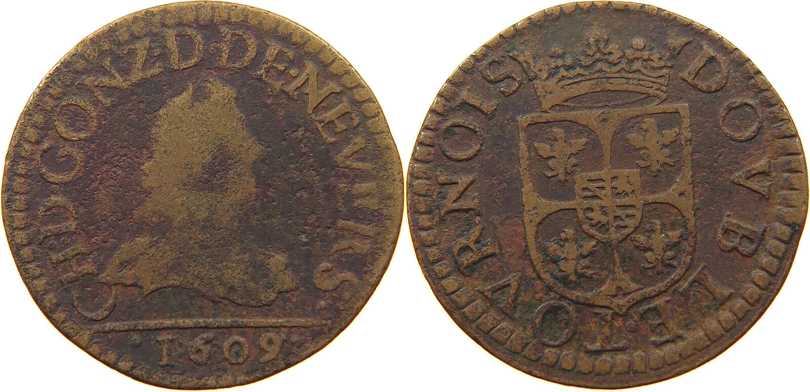 FRANCE NEVERS RETHEL DOUBLE TOURNOIS 1609 CHARLES DE GONZAGA S | MA-Shops