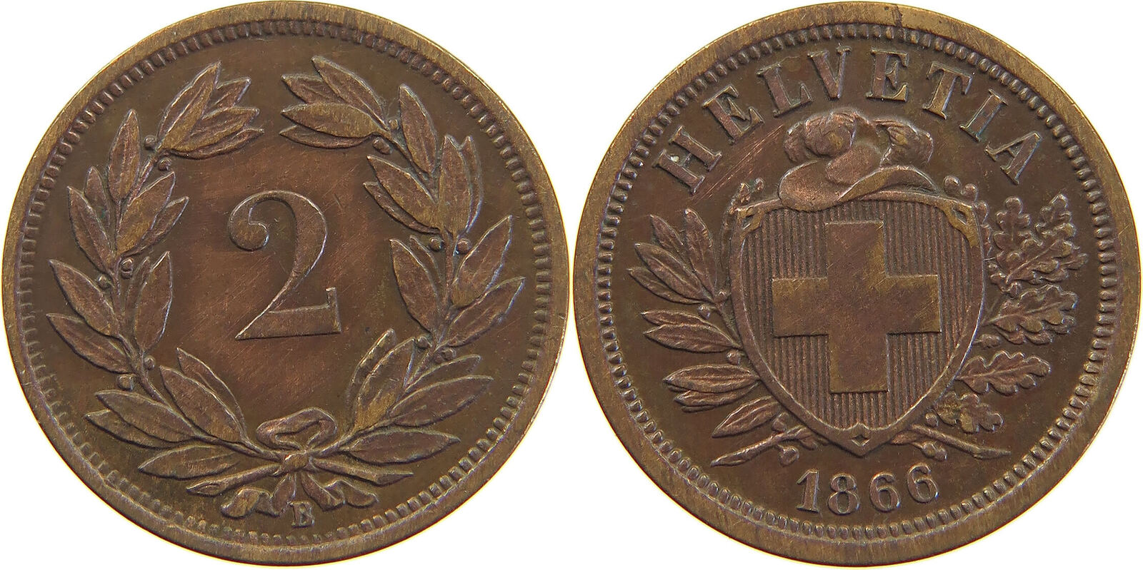 SCHWEIZ 2 RAPPEN 1866 SS | MA-Shops