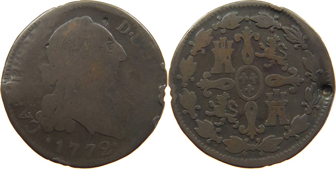 SPAIN 4 MARAVEDIS 1772 Carlos IV, 1788-1808 S | MA-Shops