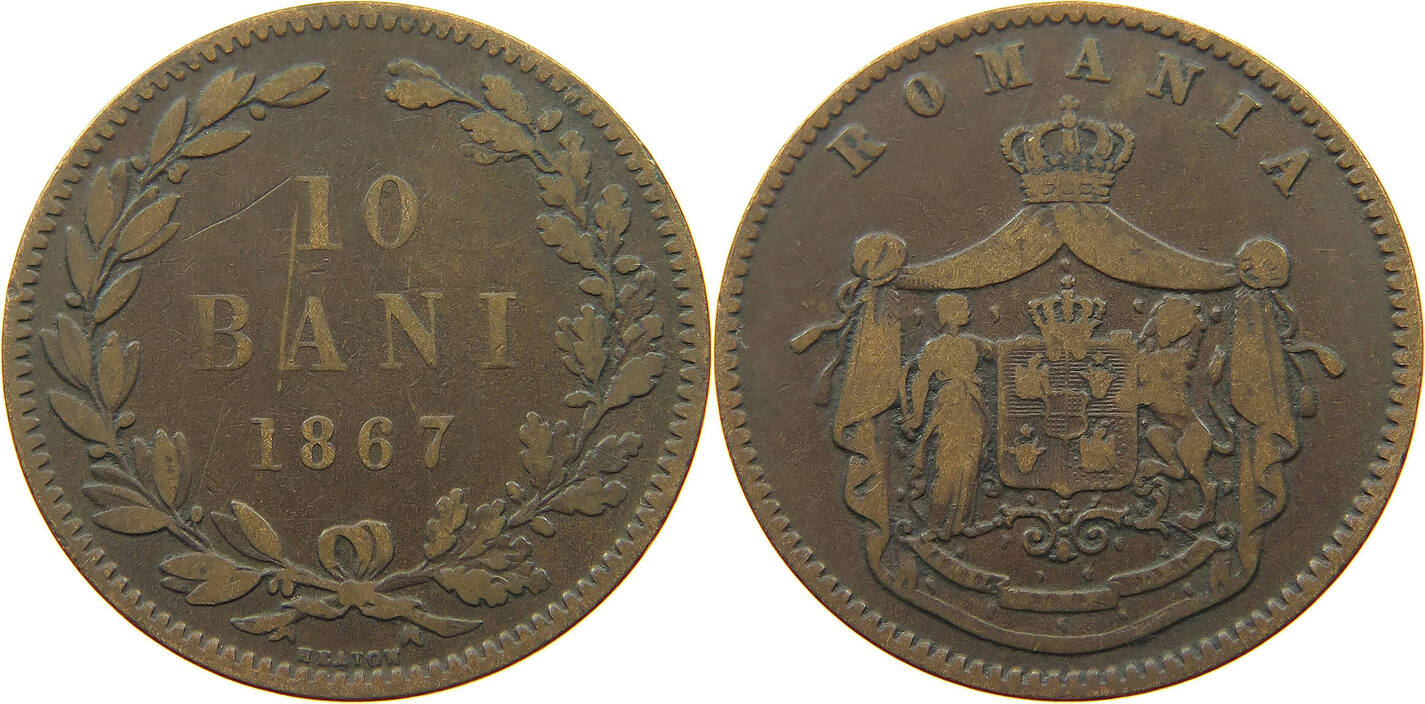 ROMANIA 10 BANI 1867 Carol I. 1866-1914 SS- | MA-Shops