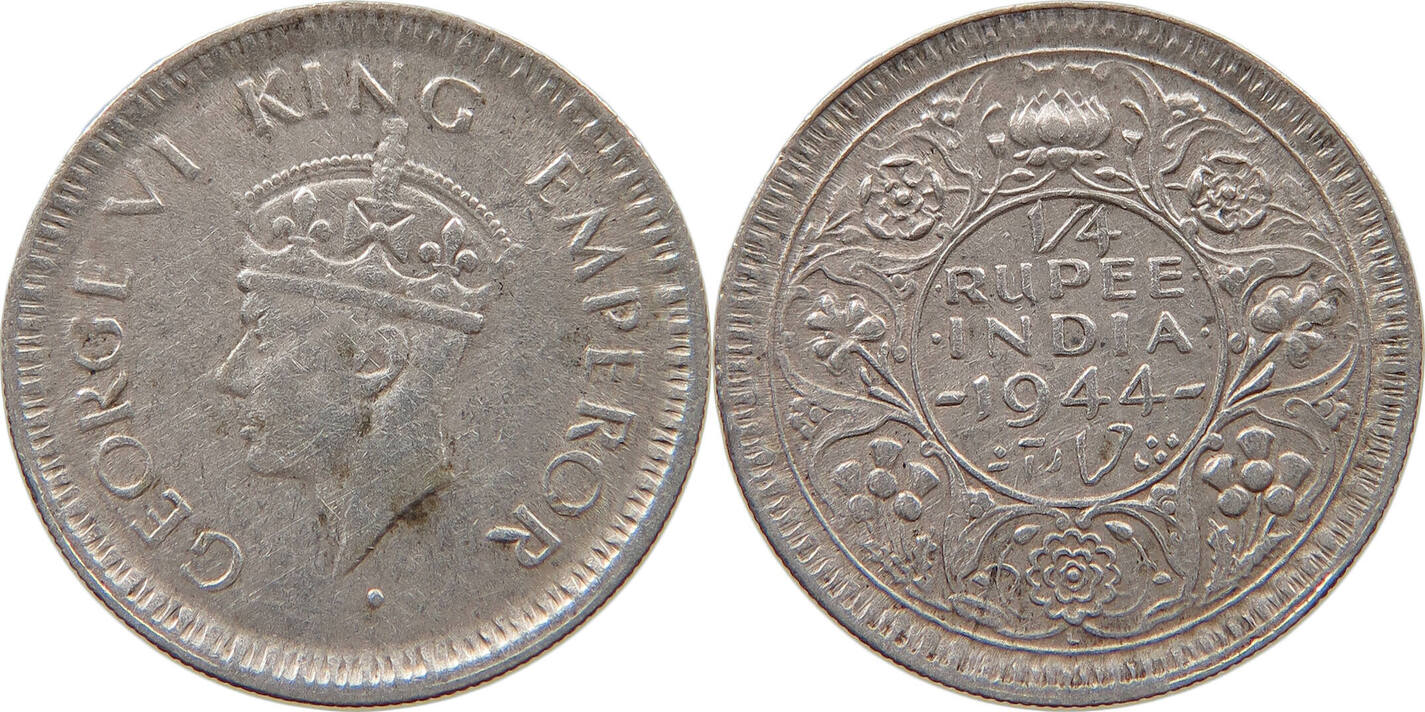 INDIA BRITISH 1/4 RUPEE 1944 George VI. (1936-1952) SS | MA-Shops