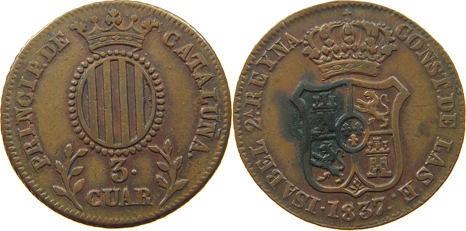BARCELONA 3 QUARTOS 1837 Isabell II. (1833–1868) SS | MA-Shops