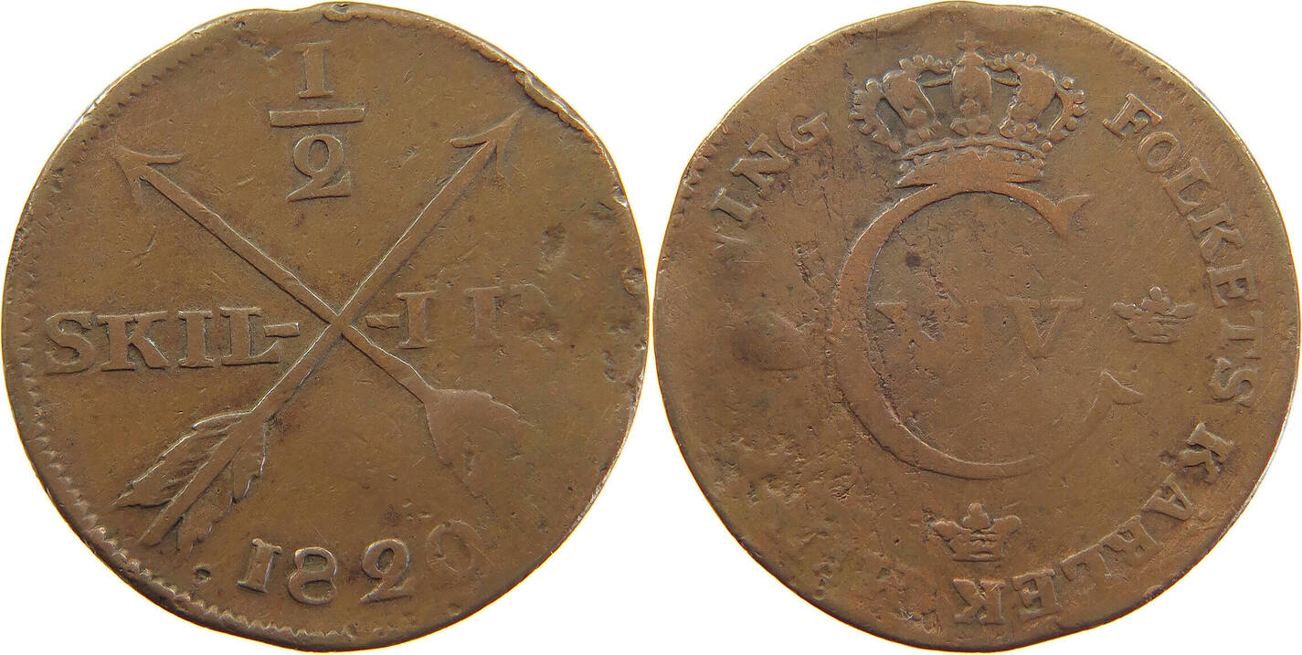 SWEDEN 1/2 SKILLING 1820 Karl XIV. Johann (1818-1844) S | MA-Shops