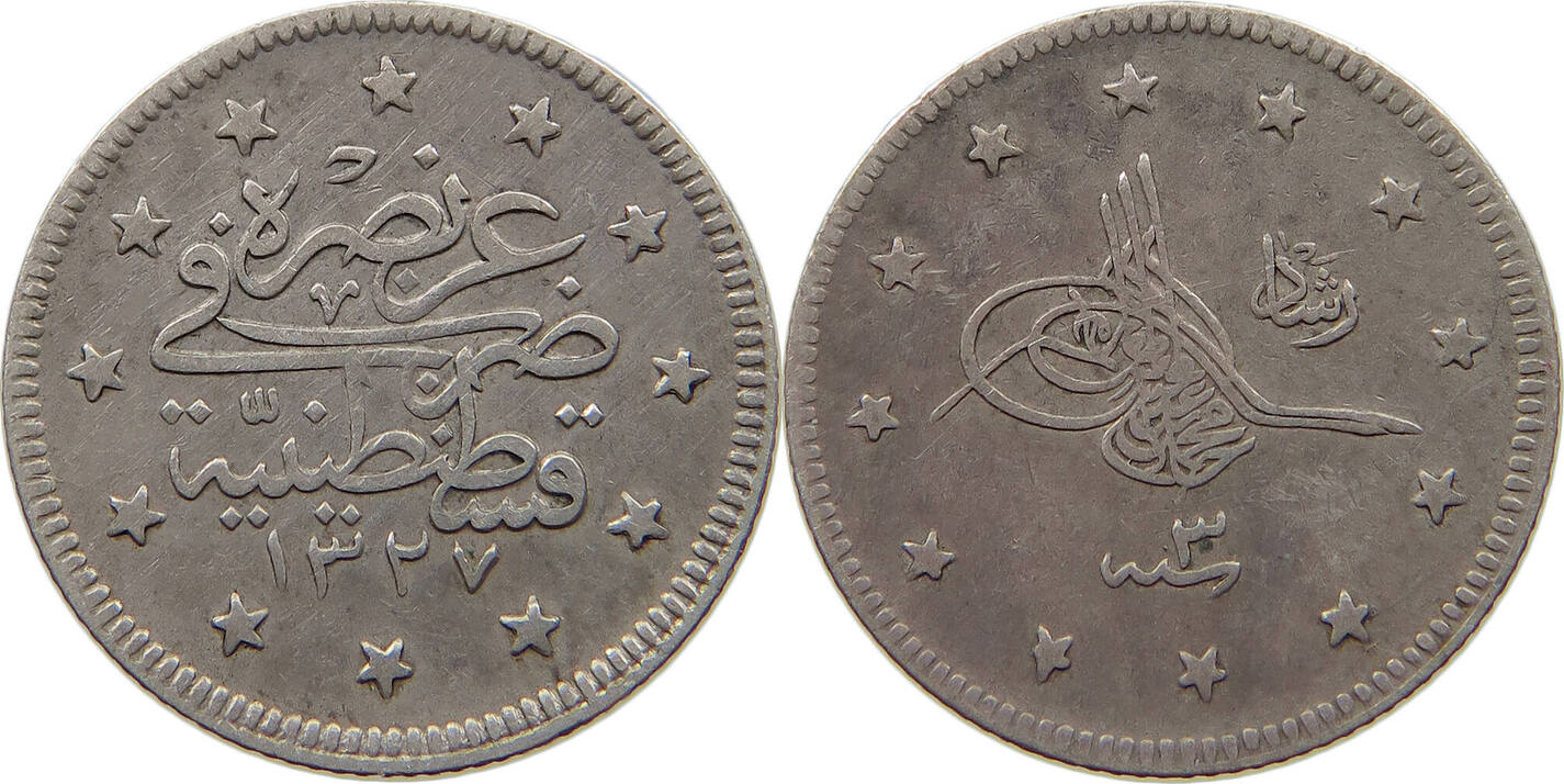 TURKEY OTTOMAN 2 KURUS 1327 3 MEHMED V. (1909-1918) SS- | MA-Shops