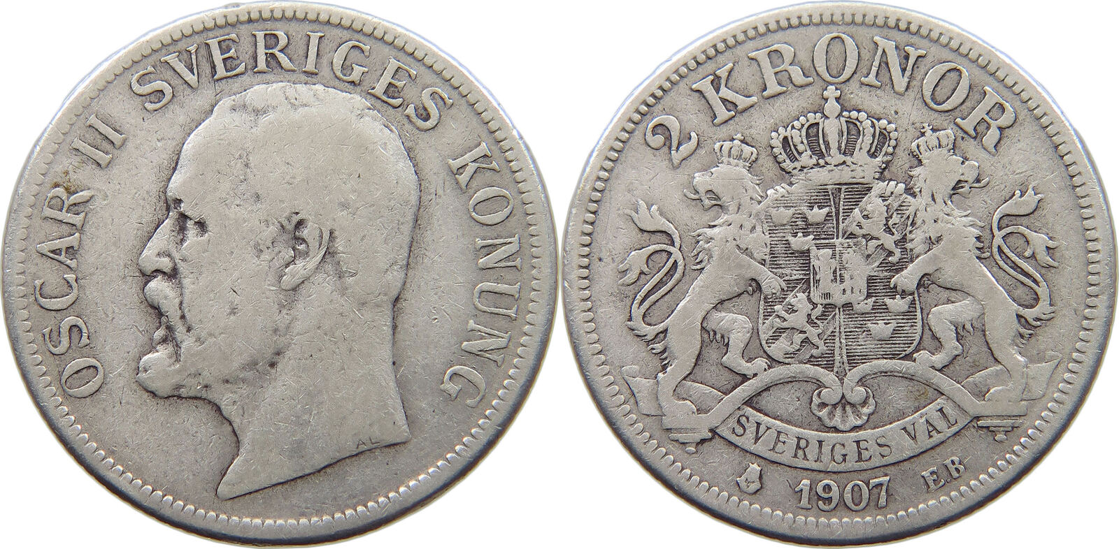 SWEDEN 2 KRONOR 1907 Oscar II. (1872-1907) S-SS | MA-Shops