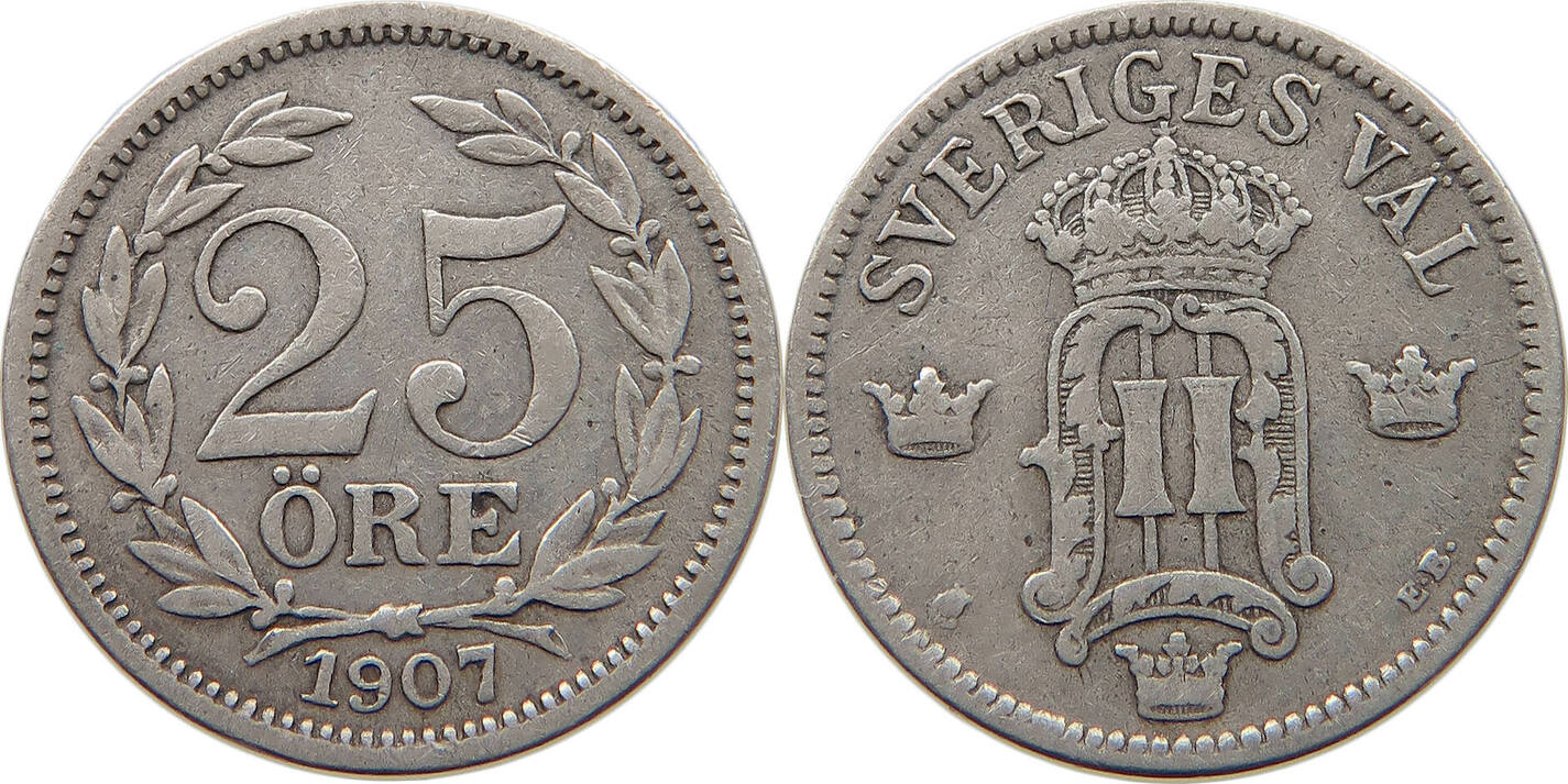 SWEDEN 25 ÖRE 1907 Oscar II. (1872-1907) S-SS | MA-Shops