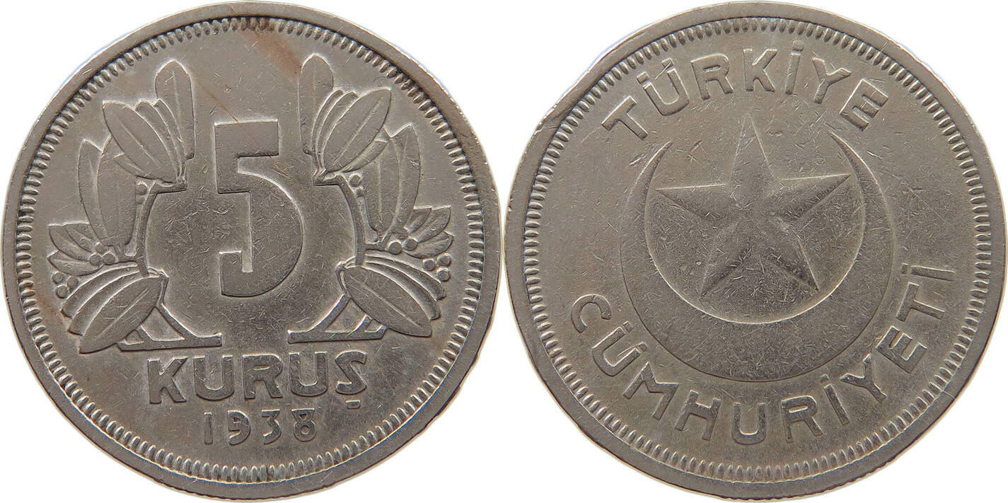 TURKEY 5 KURUS 1938 SS | MA-Shops