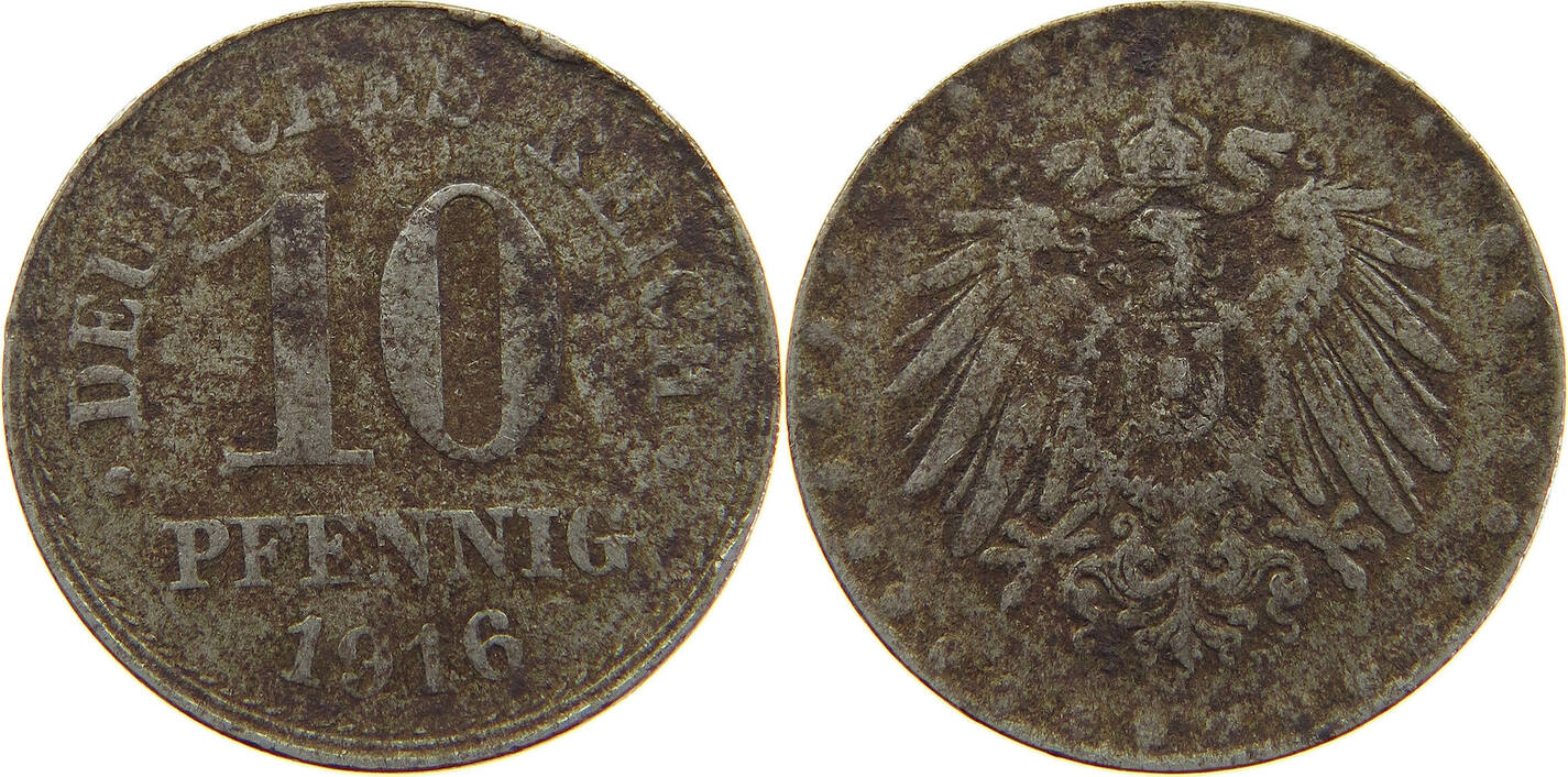 DEUTSCHES REICH 10 PFENNIG 1916 D WEAK STRUCK S | MA-Shops