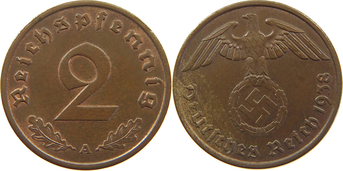 DRITTES REICH 2 PFENNIG 1938 A SS+ | MA-Shops