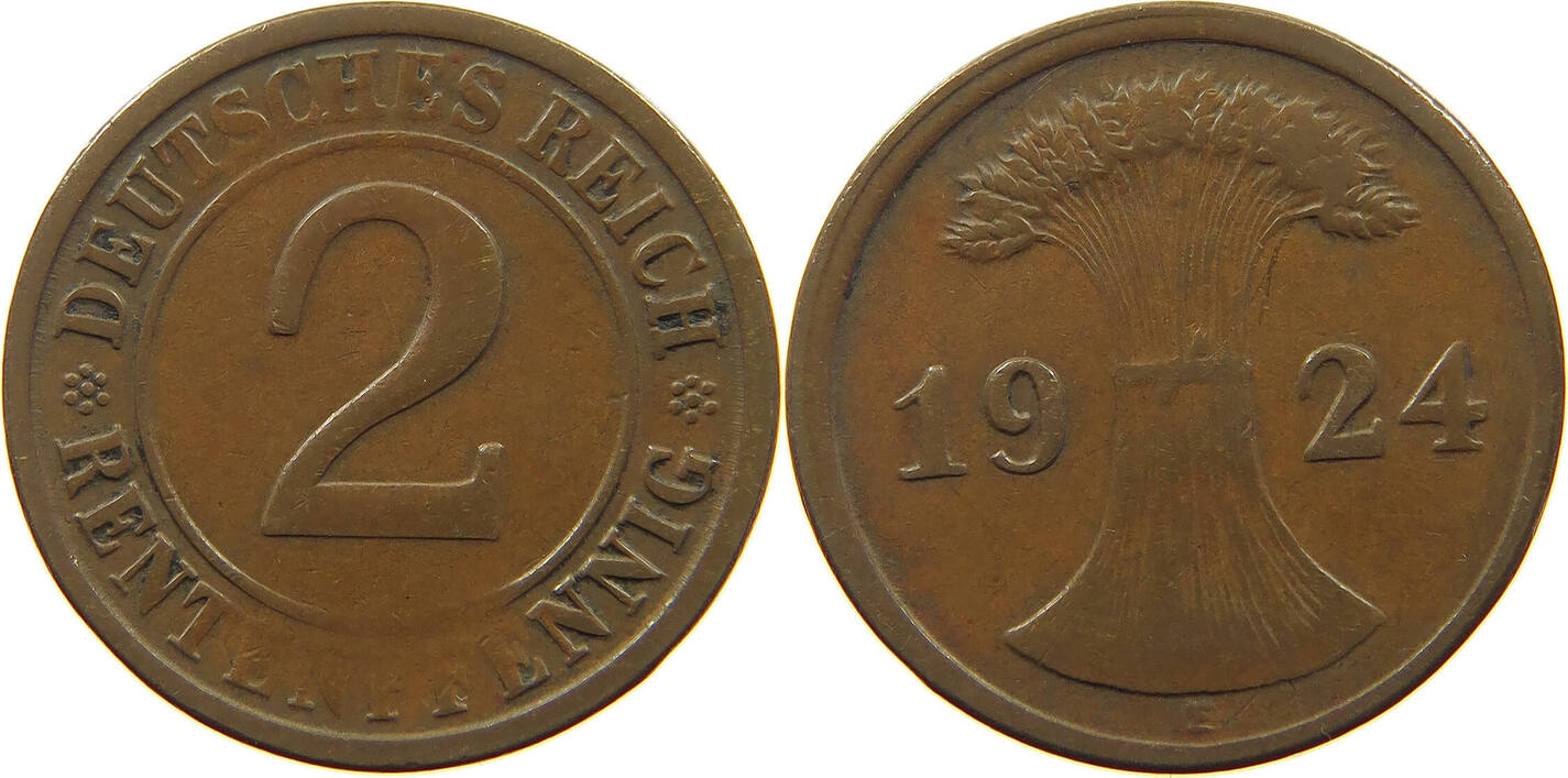 WEIMARER REPUBLIK 2 PFENNIG 1924 E SLIGHTLY OFF-CENTER SS | MA-Shops