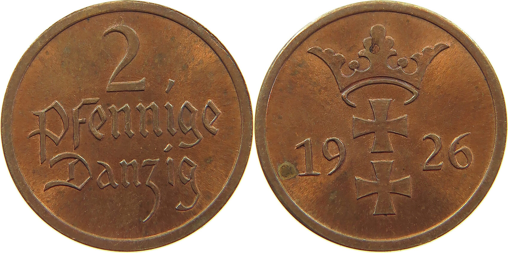 DANZIG 2 PFENNIG 1926 VZ- | MA-Shops