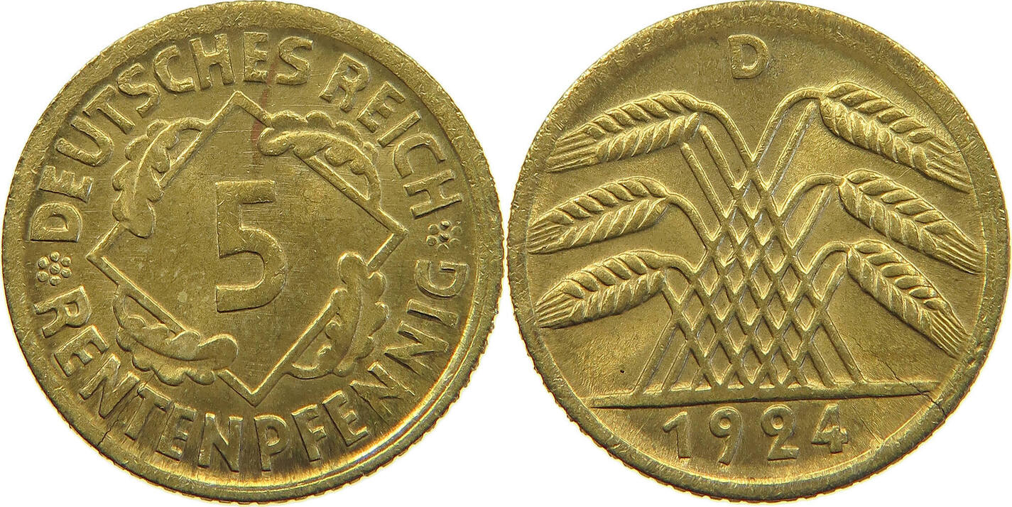 WEIMARER REPUBLIK 5 PFENNIG 1924 D SS+ | MA-Shops