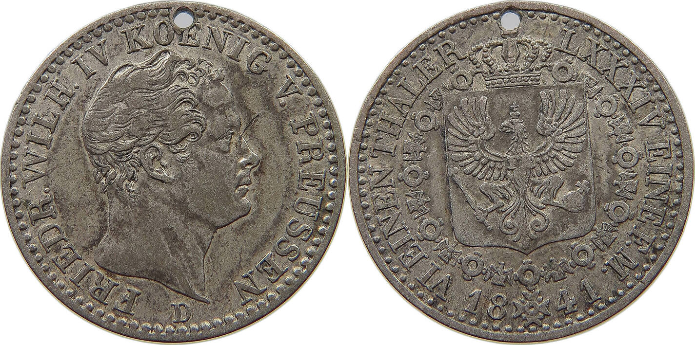 BRANDENBURG PREUSSEN 1/6 TALER 1841 D Friedrich Wilhelm IV. (1840-1861 ...