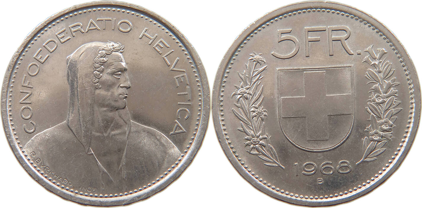 SCHWEIZ 5 FRANKEN FRANCS 1968 B VZ- | MA-Shops