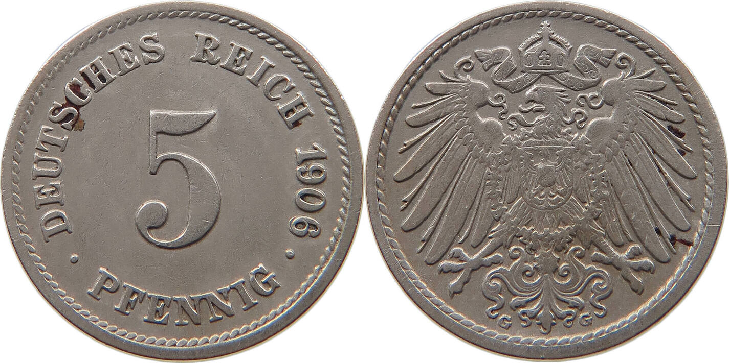 KAISERREICH 5 PFENNIG 1906 G DOPPELSCHLAG 6 1906 SS | MA-Shops