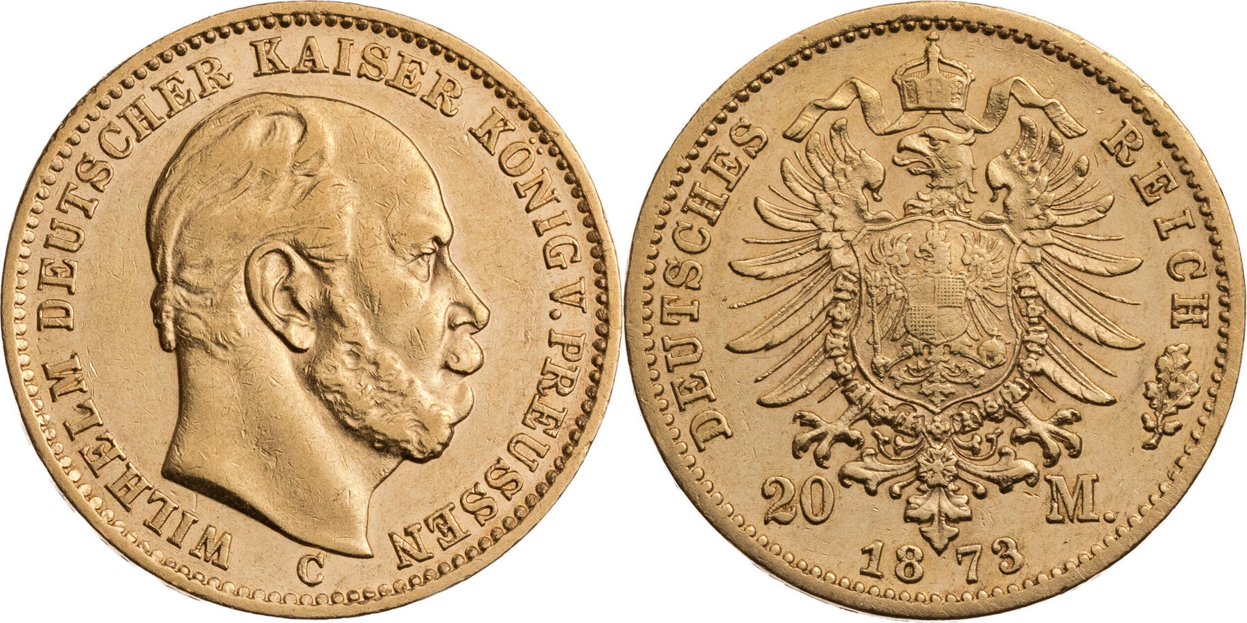 Kaiserreich, Preussen 20 Mark 1873 C Wilhelm I. (1861-1888) - Kursmünze ...