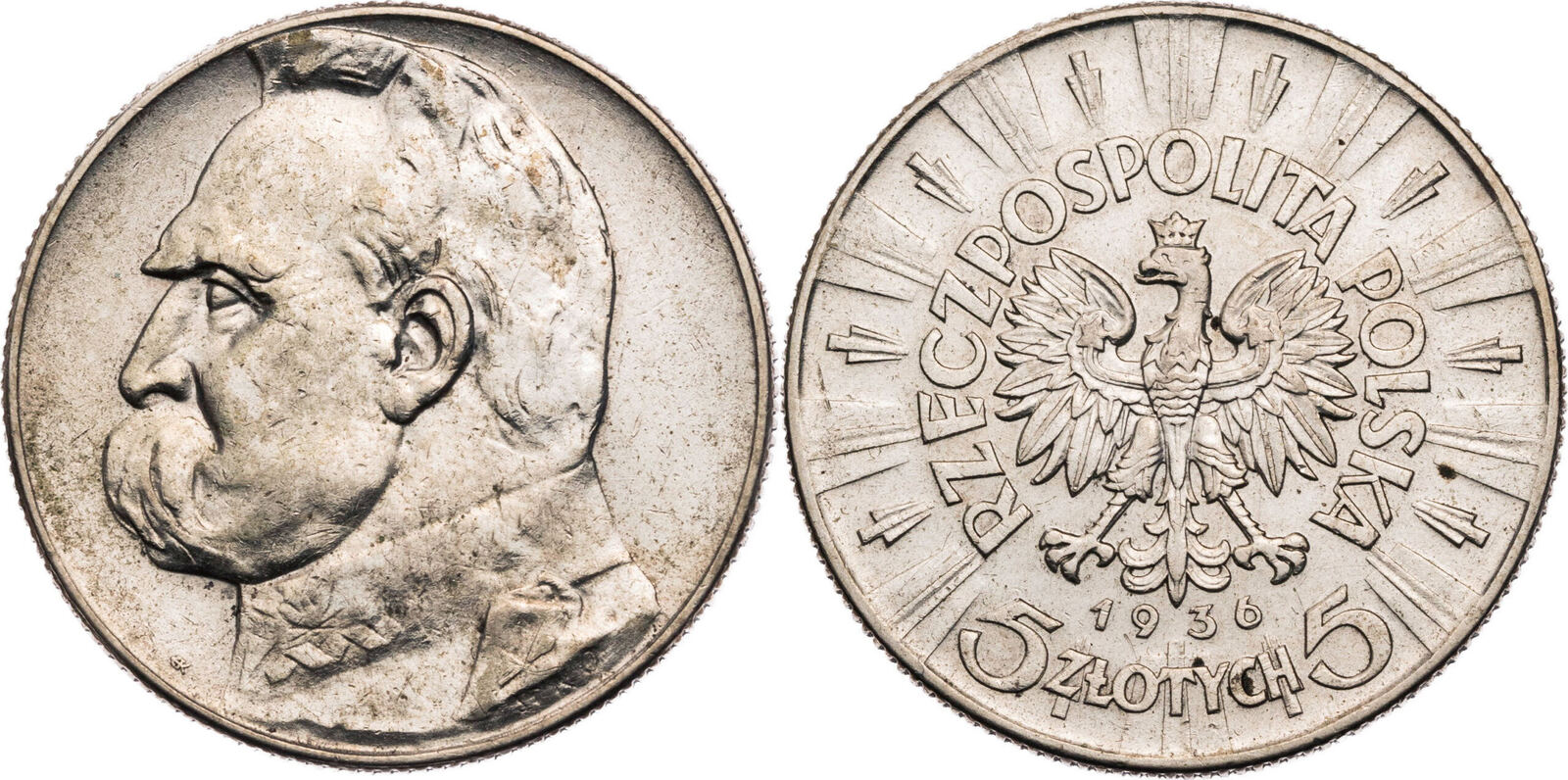 Polen 5 Zloty 1936 Jozef Pilsudski - Kursmünze (1934-1938) ss | MA-Shops