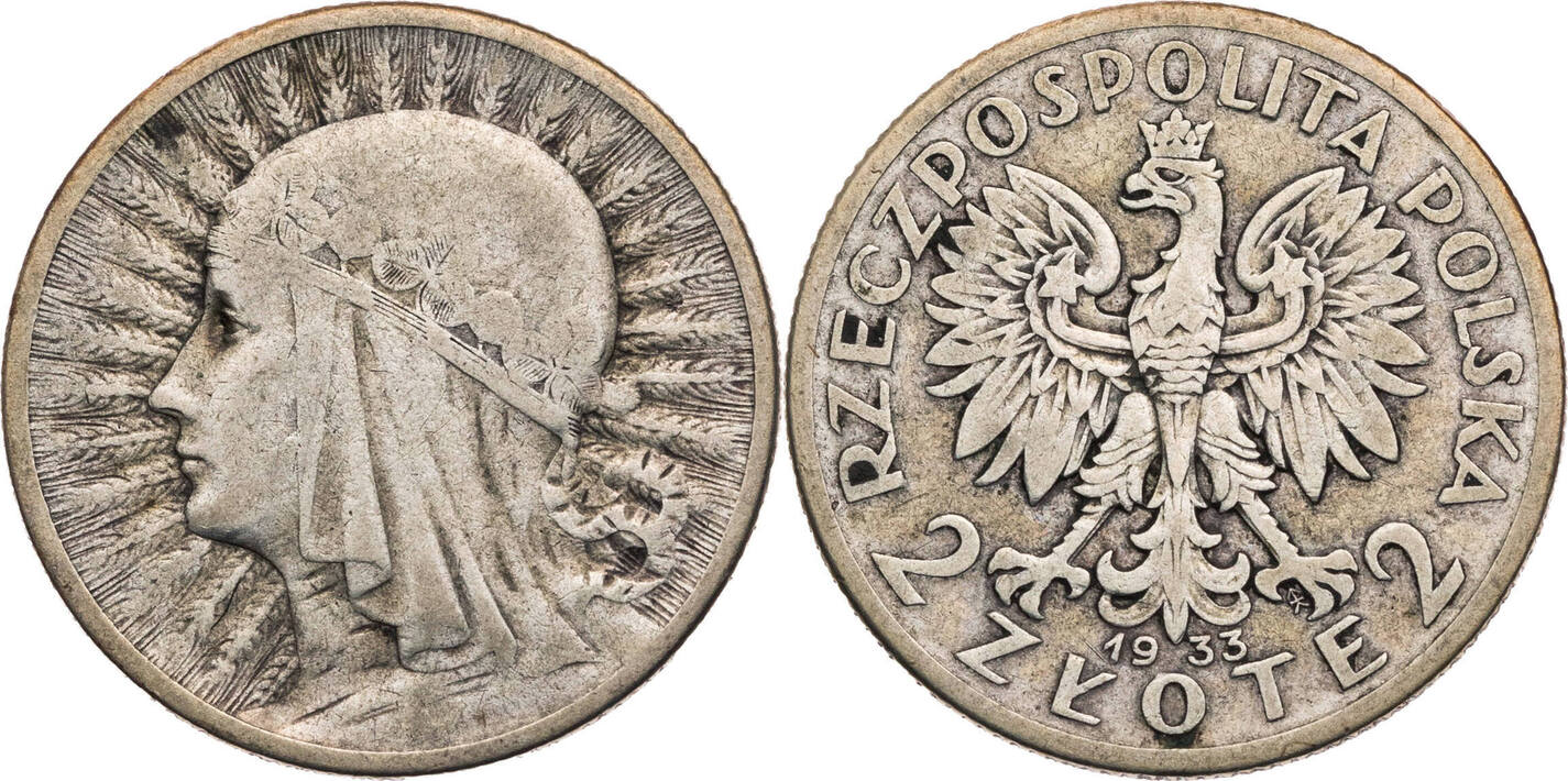 Polen, Republik 2 Zlote 1933 MW Polonia - Kursmünze (1932-1934) s-ss | MA-Shops