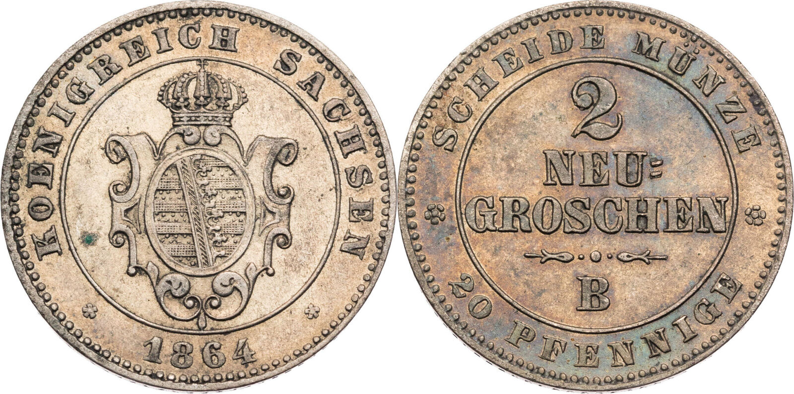 Sachsen, Albertinische Linie 20 Pfennige (2 Neugroschen) 1864 B Johann I. (1854-1873 ...