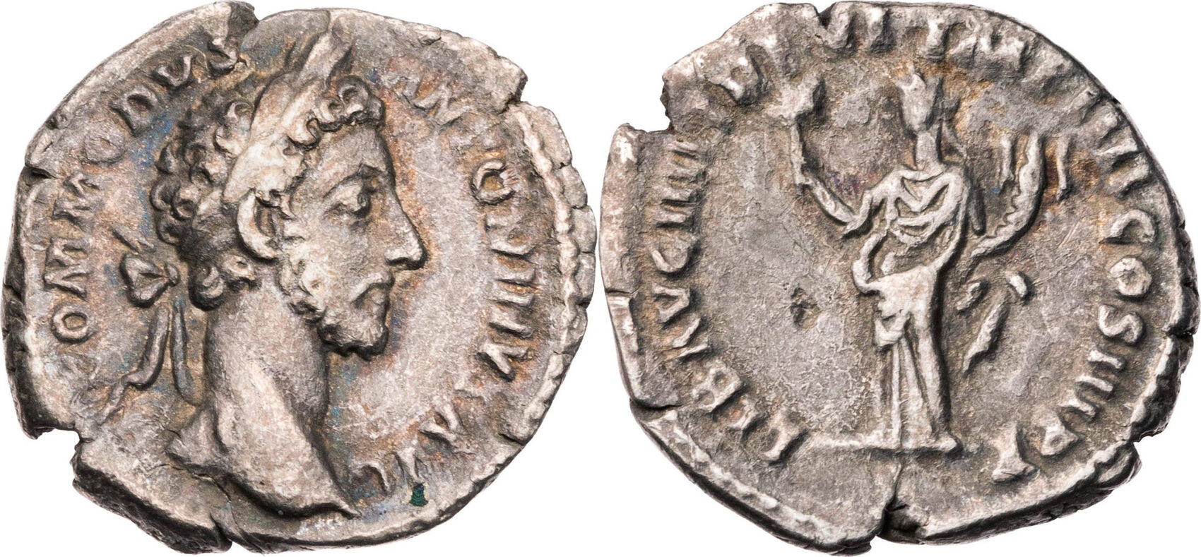 Römische Kaiserzeit Denar 181 n. Chr. Commodus, Kopf / Liberalitas mit Füllhorn und Abacus ss ...