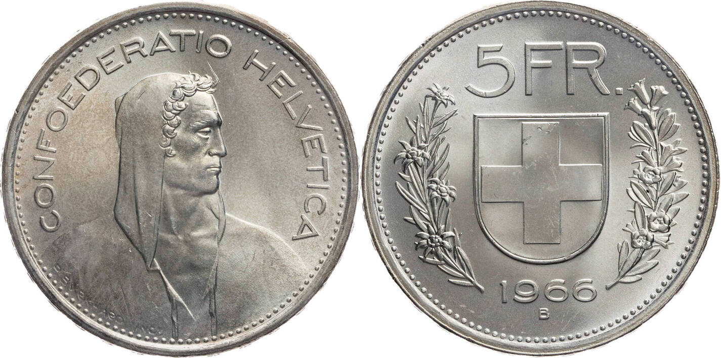 Schweiz 5 Franken 1966 B Alphirt - Kursmünze (1931-1969) vz-st | MA-Shops