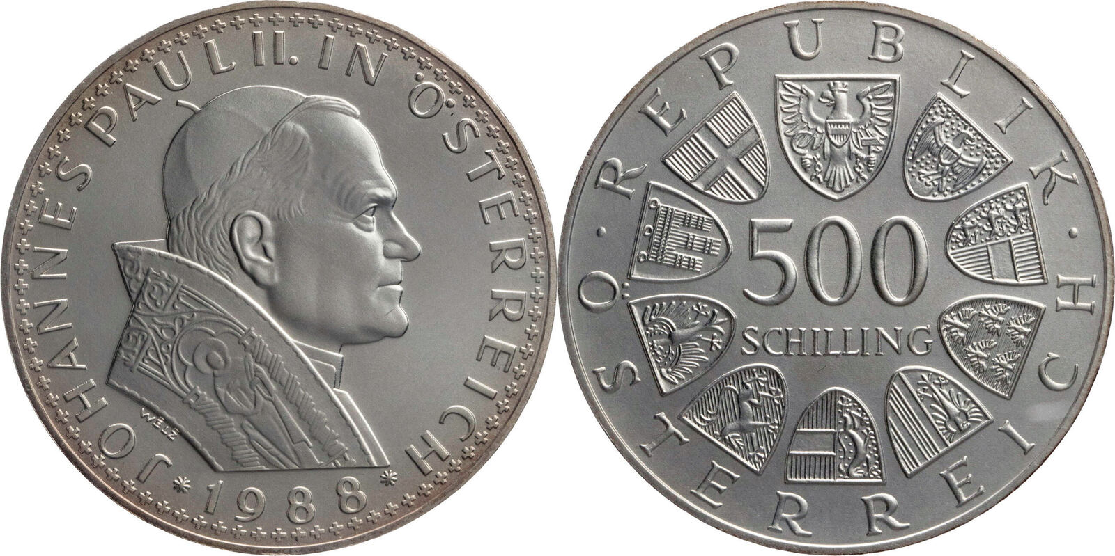 Österreich 500 Schilling 1988 Johannes Paul II. vz-st | MA-Shops