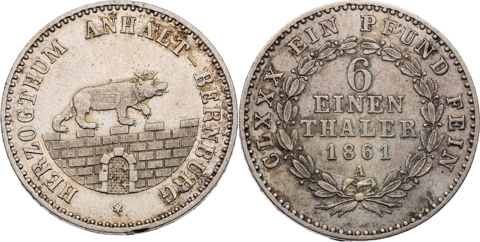 Anhalt-Bernburg 1/6 Taler 1861 A Alexander Karl (1834-1863) - Kursmünze ...