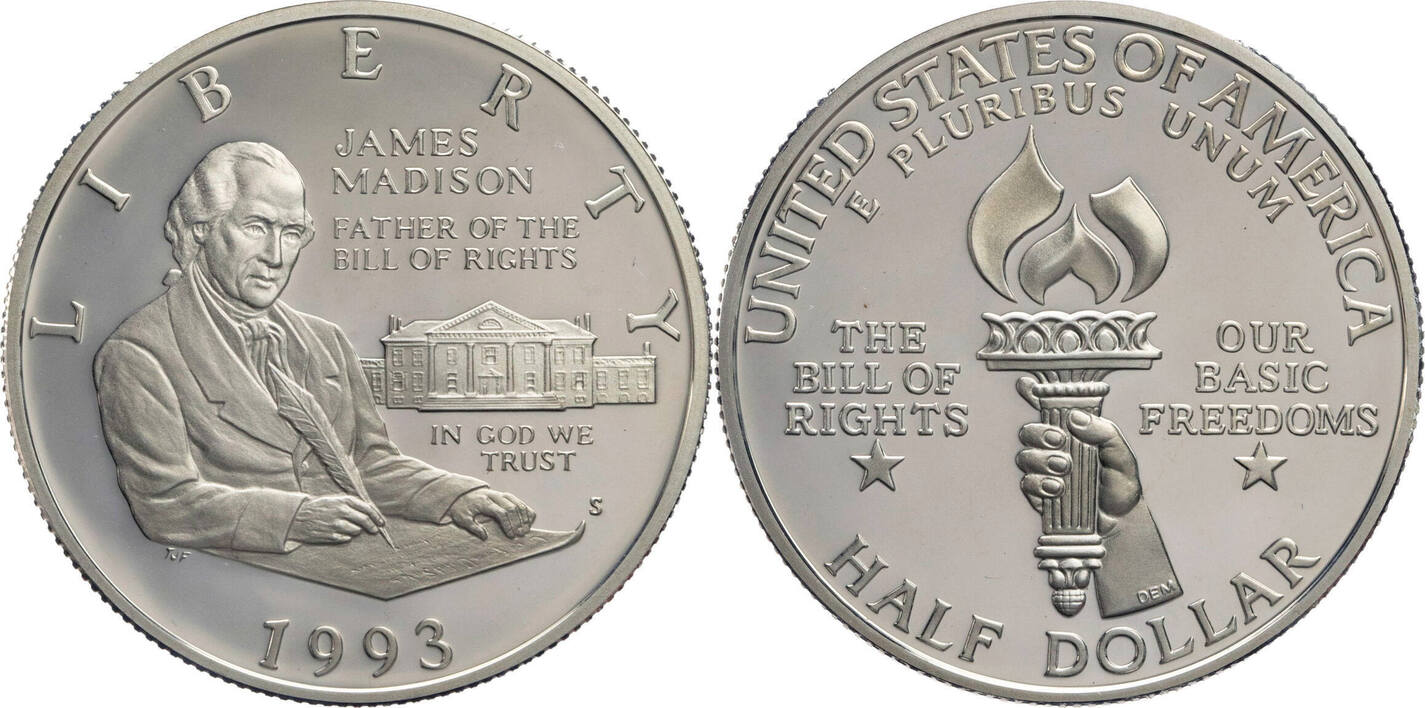 USA ½ Dollar 1993 S James Madison - Vater der Bill of Rights PP | MA-Shops