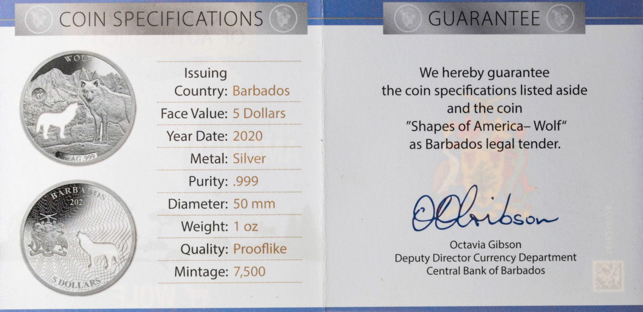 Barbados 5 Dollars 2020 Wolf PP | MA-Shops