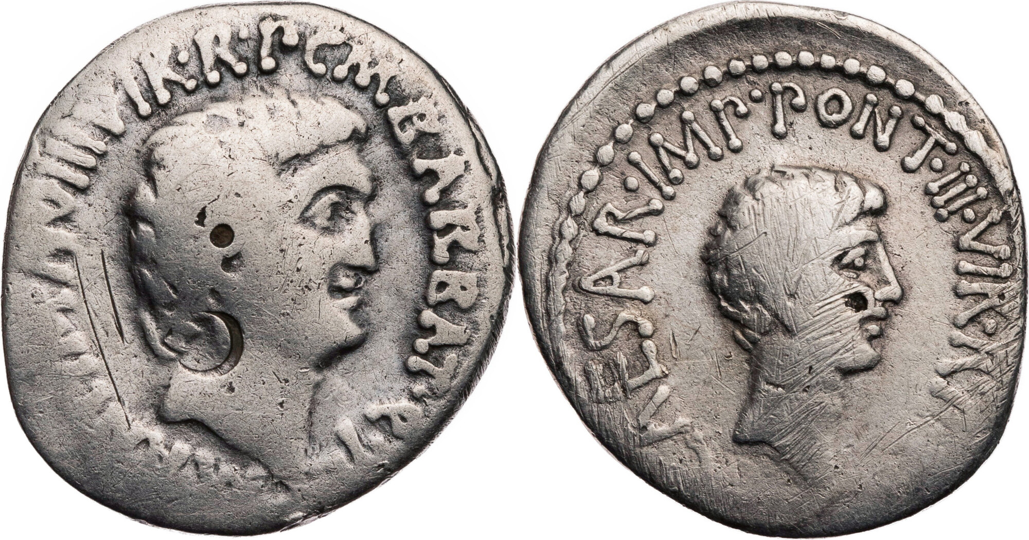 Römische Republik Denar 41 v. Chr. Marcus Antonius, Kopf des Marcus ...