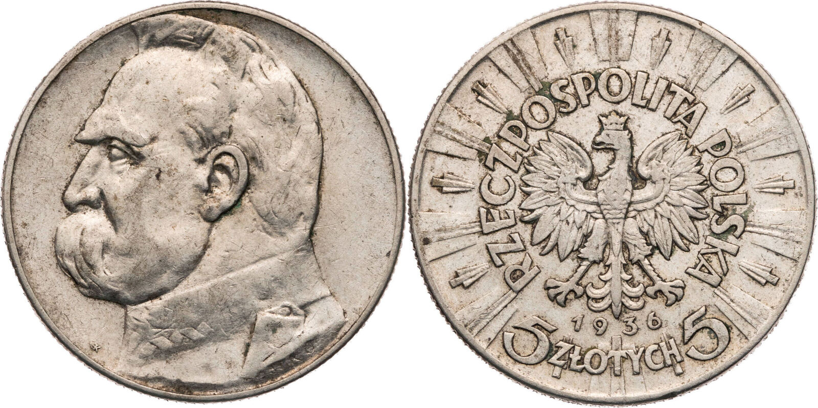Polen 5 Zlotych 1936 Jozef Pilsudski - Kursmünze (1934-1938) ss | MA-Shops